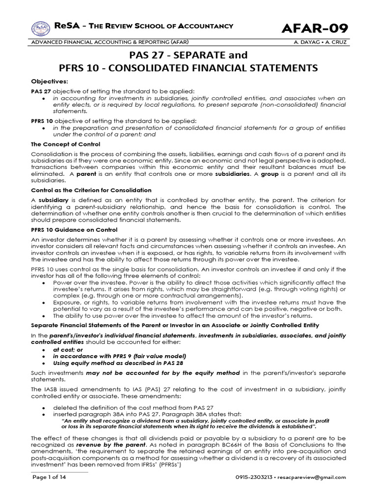 V16 AFAR-09 (PAS 27 - Separate and PFRS - 10 - Consolidated Financial ...