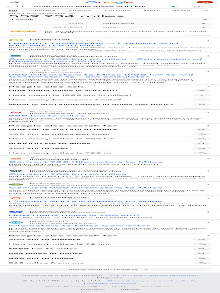 900 Kilometers Equals 559.23 Miles | PDF | Distance | Units Of Measurement