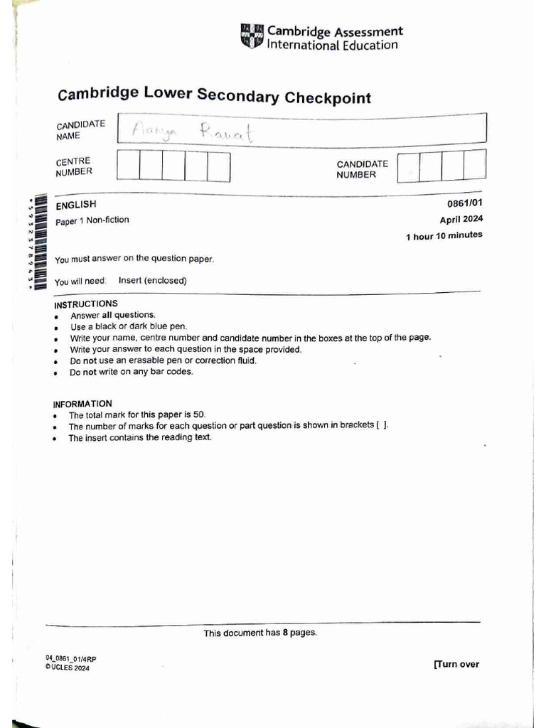 Stage 9 Checkpoint English April 2024 Mark Scheme | PDF