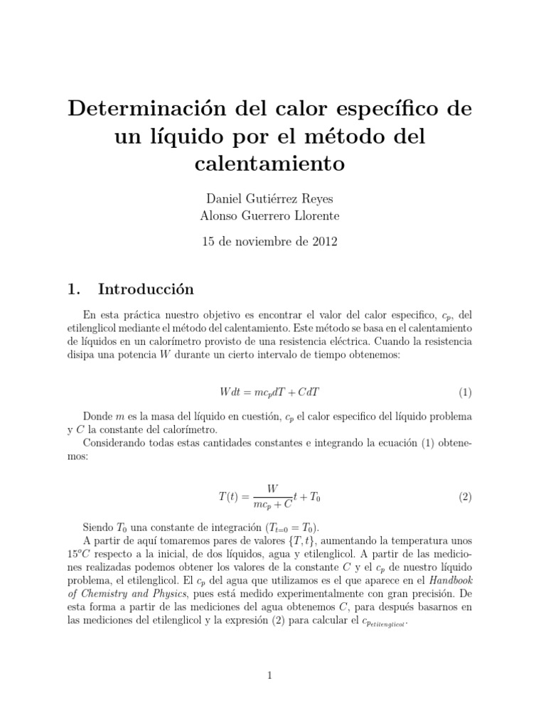 Calor específico del etilenglicol | PDF | Calor | Incertidumbre