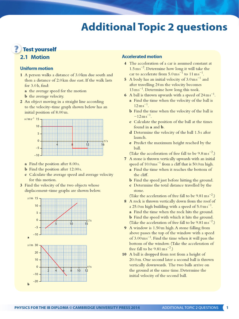 Additional - TOPIC - 2 - Questions-1 1 | PDF | Velocity | Speed