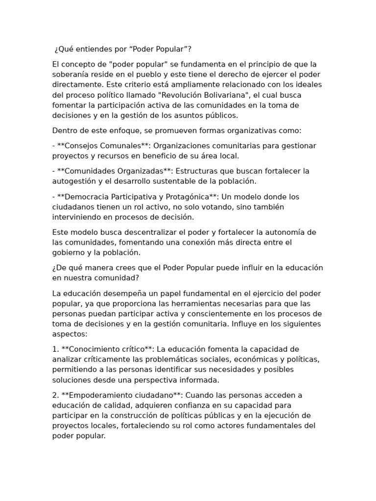 Poder Popular y Educación Comunitaria | PDF | Comunidad | Empoderamiento