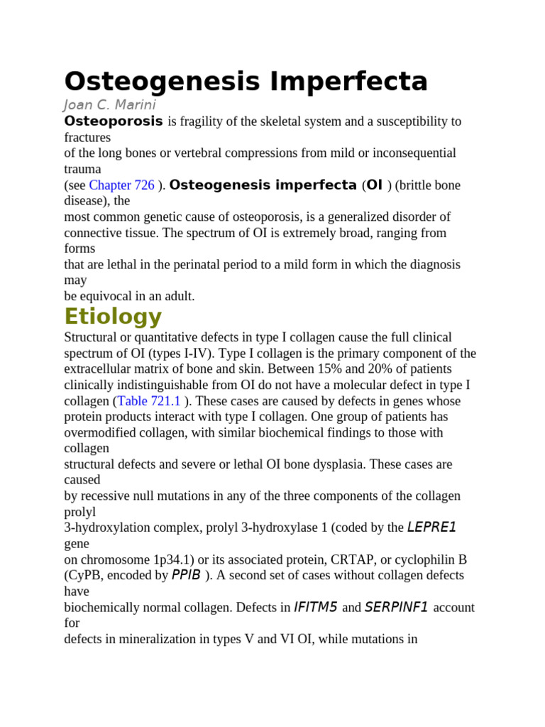 Osteogenesis Imperfecta | PDF | Collagen | Osteoblast
