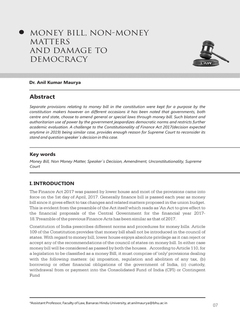2 Money Bill Non-Money Matters and Damage-17-22 | PDF | Constitution ...