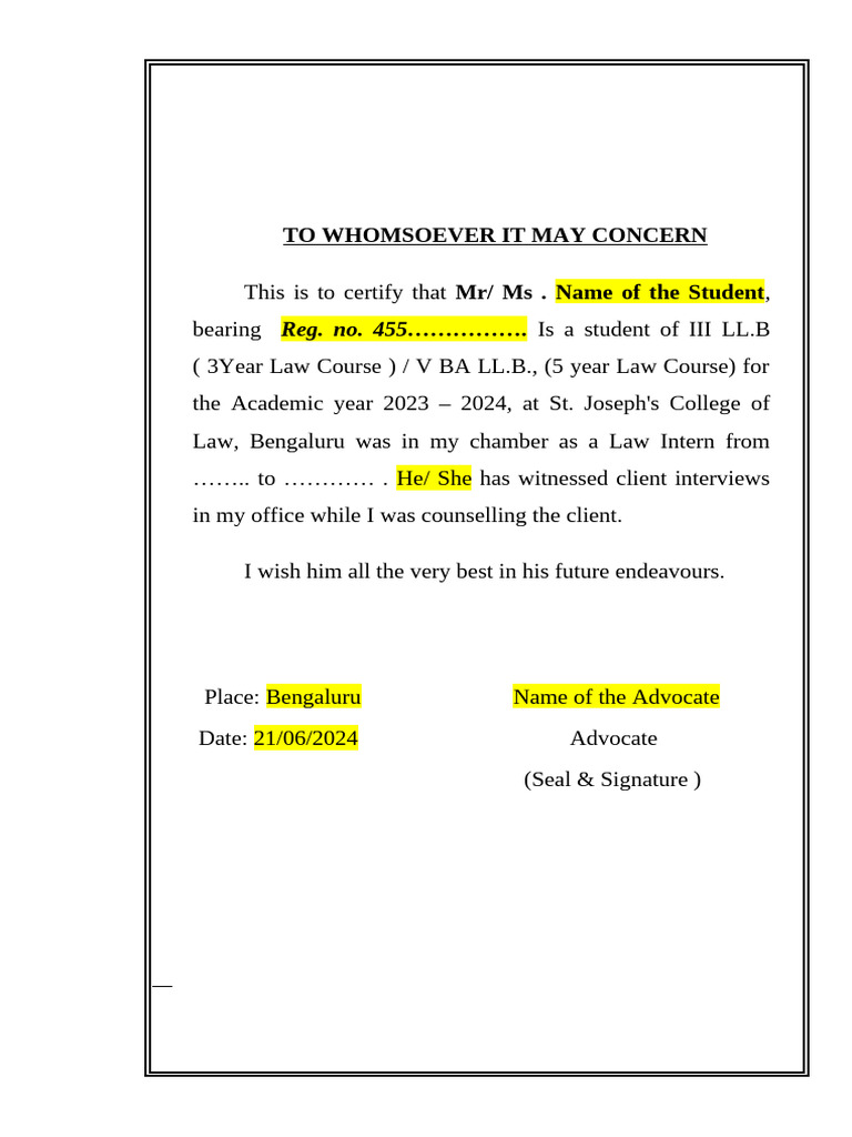 Interview Certificate for Law Intern | PDF