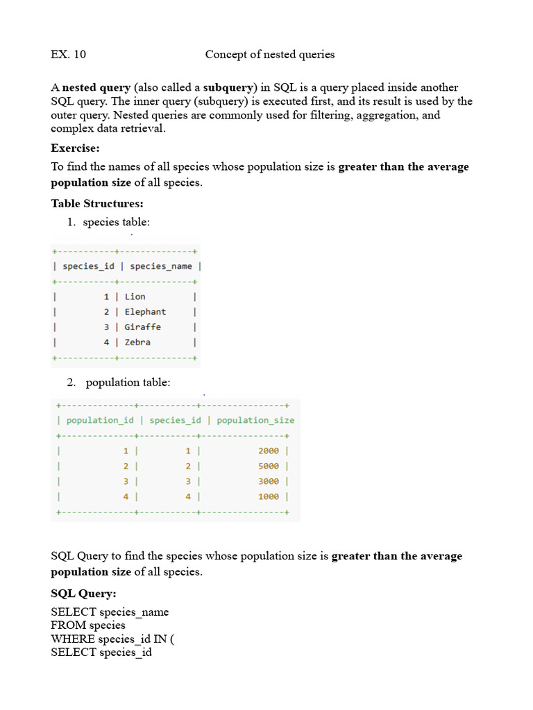 Understanding Nested SQL Queries | PDF