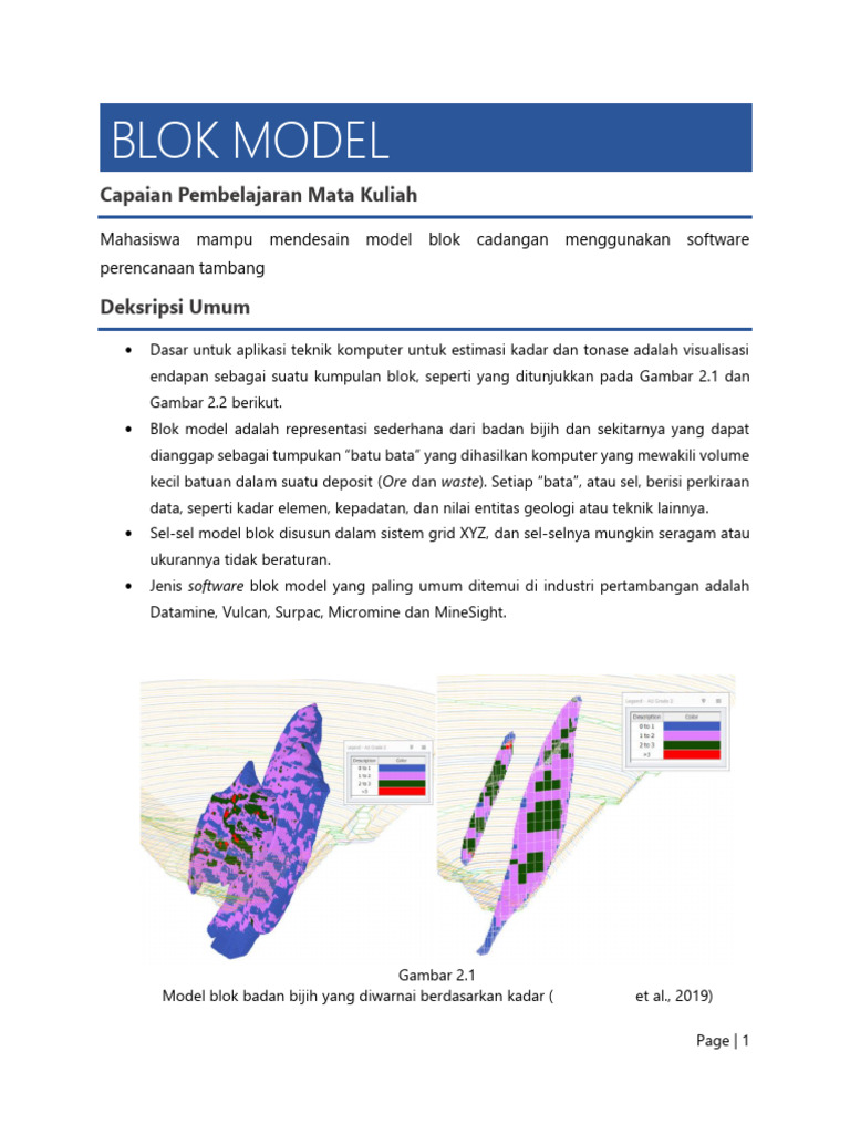 BLOCK - MODEL (Modul-2 Perencanaan Tambang) | PDF