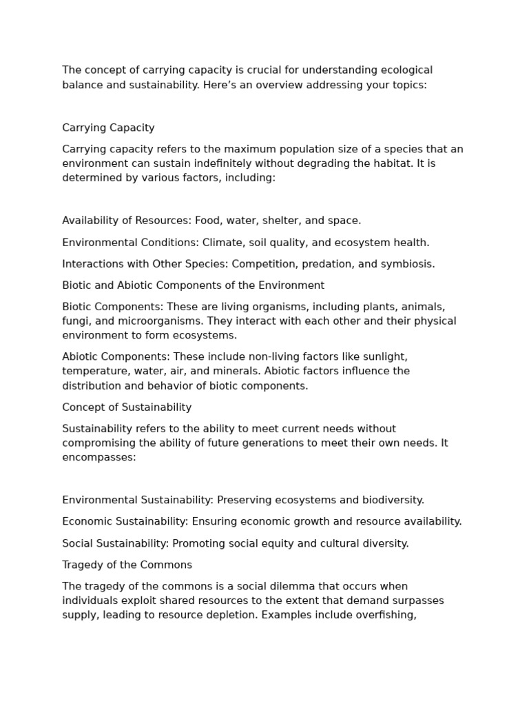 Understanding Carrying Capacity and Sustainability | PDF ...