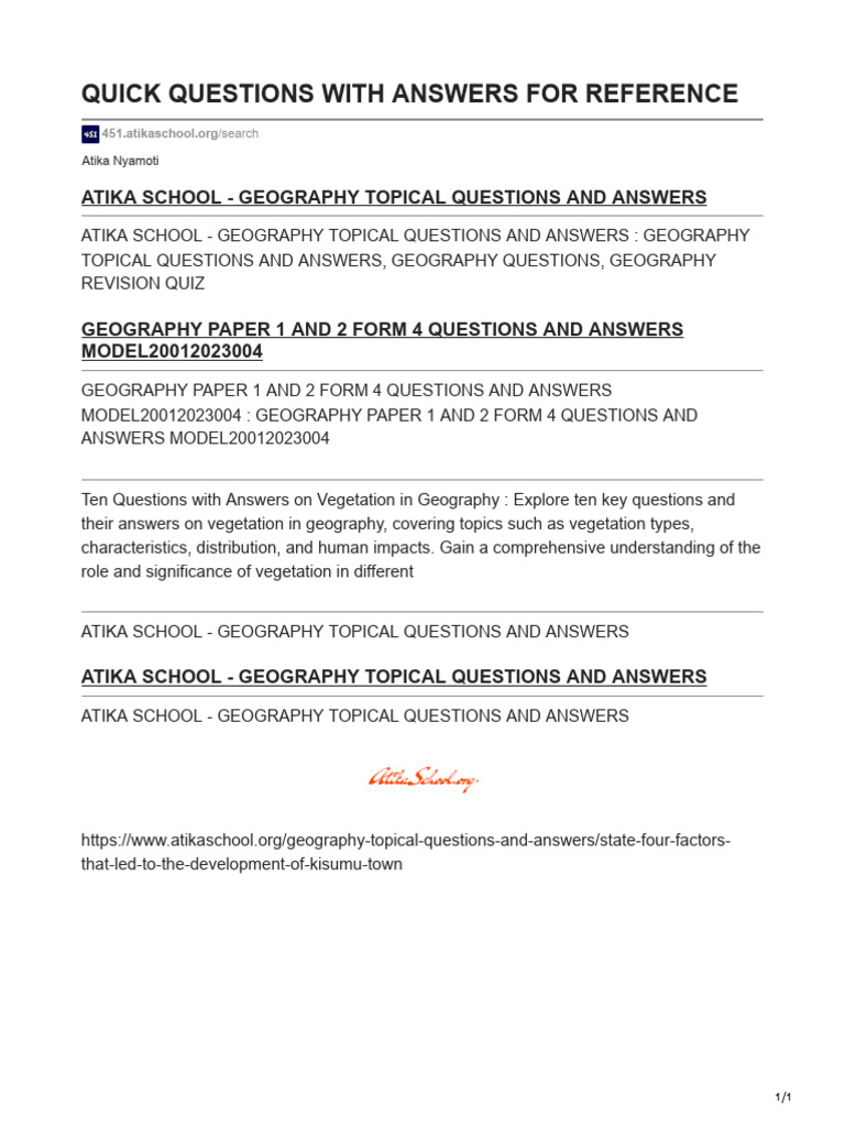 Geography Notes for Form 3 Students | PDF