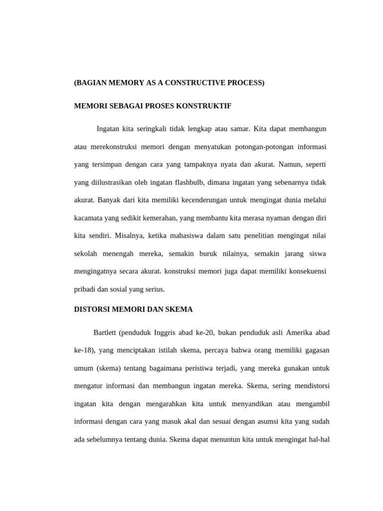 Bagian Memory As A Constructive Process | PDF