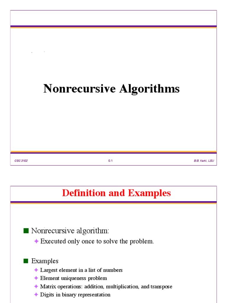 Nonrecursive Algorithms: B.B. Karki, LSU 0.1 CSC 3102 | PDF | Summation ... Nonrecursive Algorithms: B.B. Karki, LSU 0.1 CSC 3102 | PDF | Summation ...