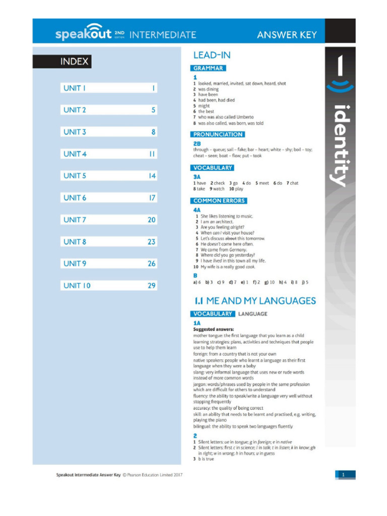 Speak Out - Student Book - Answer Key | PDF
