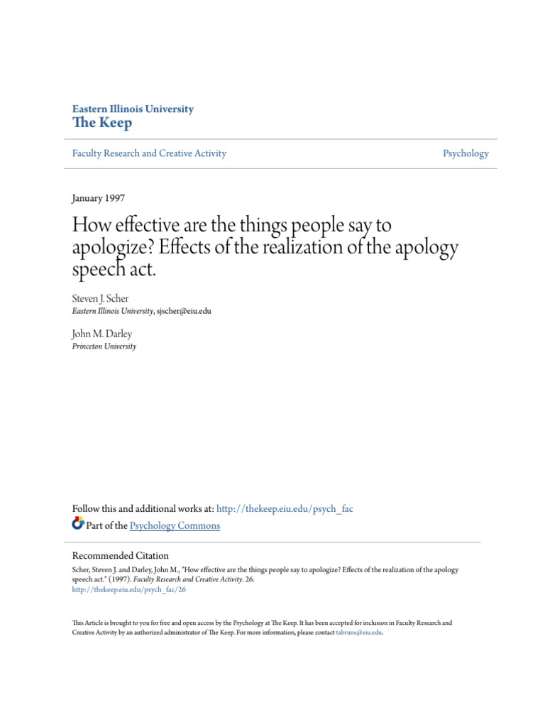 How Effective Are The Things People Say To Apologize - Effects of | PDF | Dependent And ...