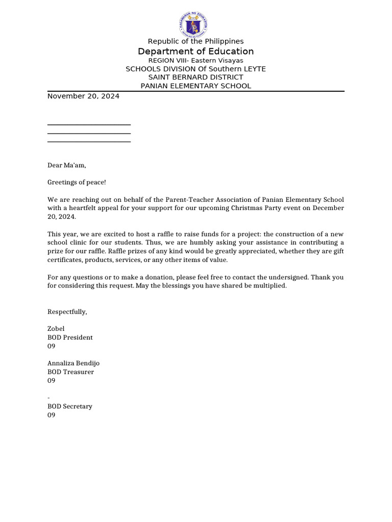 Solicitation Letter Raffle | PDF