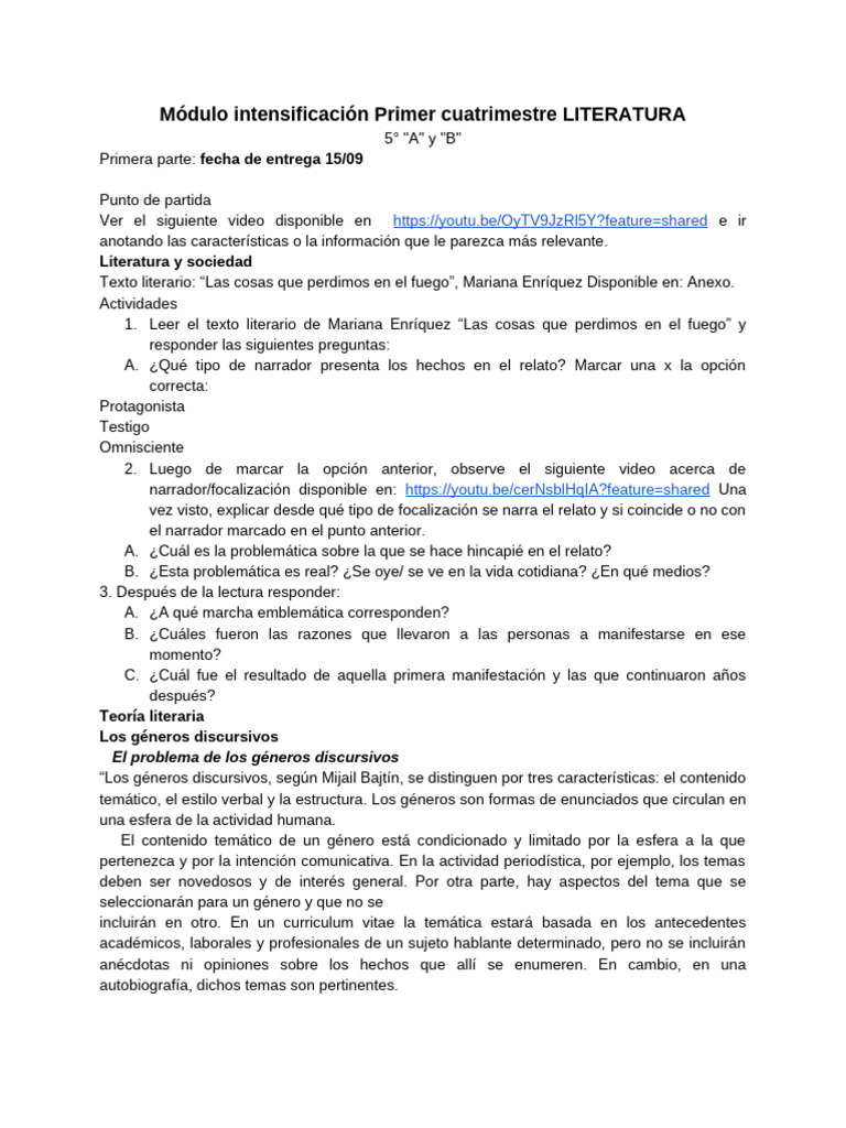 Módulo Intensificación Primer Cuatrimestre LITERATURA | PDF | Léxico | Cuentos