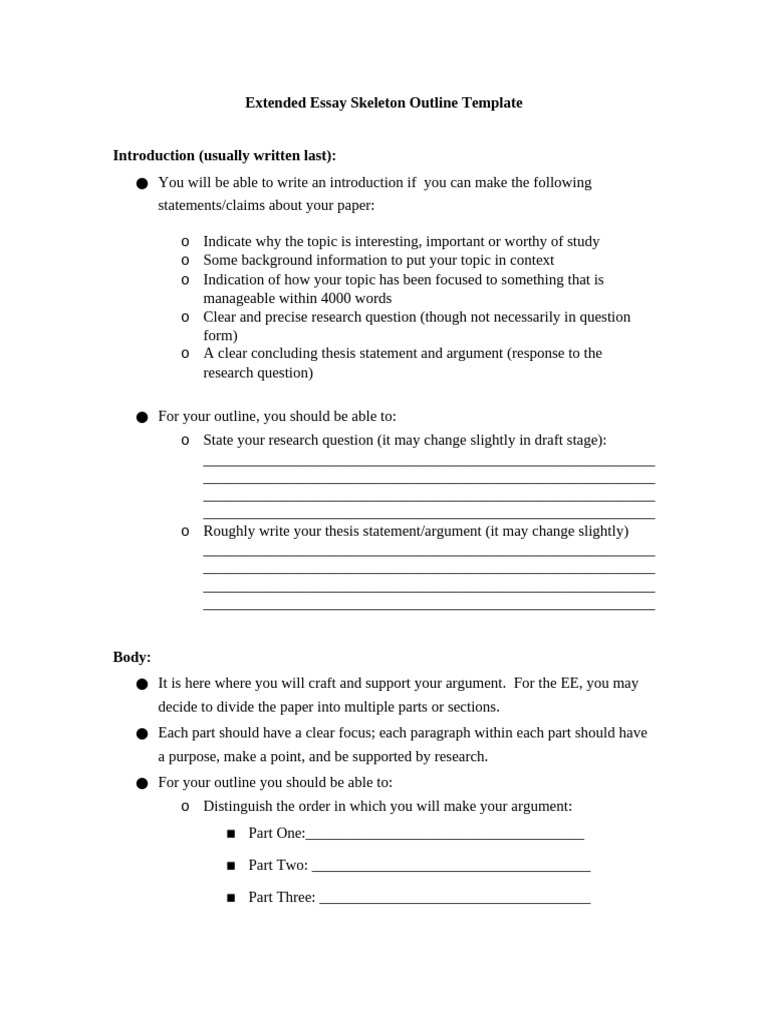 Extended Essay Skeleton Outline Template | PDF | Methodology | Science