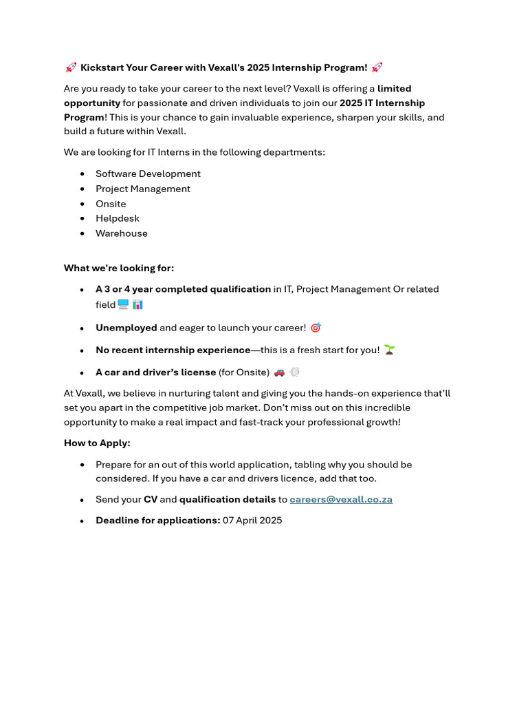 Vexall 2025 IT Internship Program | PDF