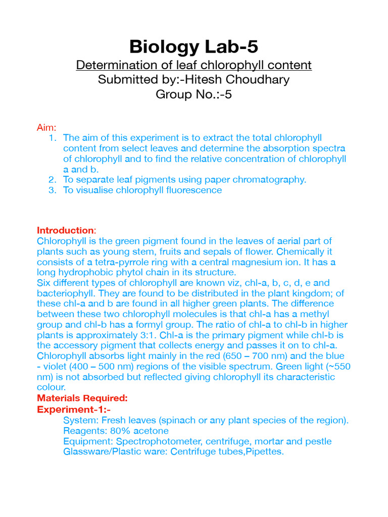 Lab 5 | PDF | Chlorophyll | Spectrophotometry
