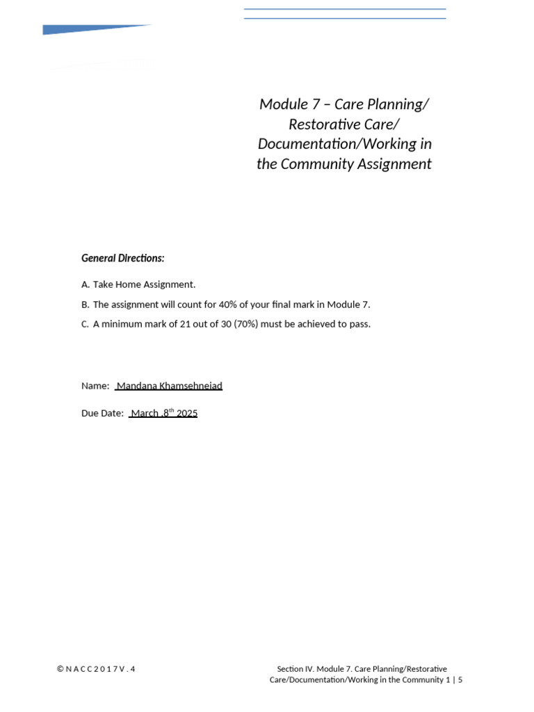 IV-8 Assigmt - Module 7 Care Planning-WORD (1) (1) | PDF | Physical ...