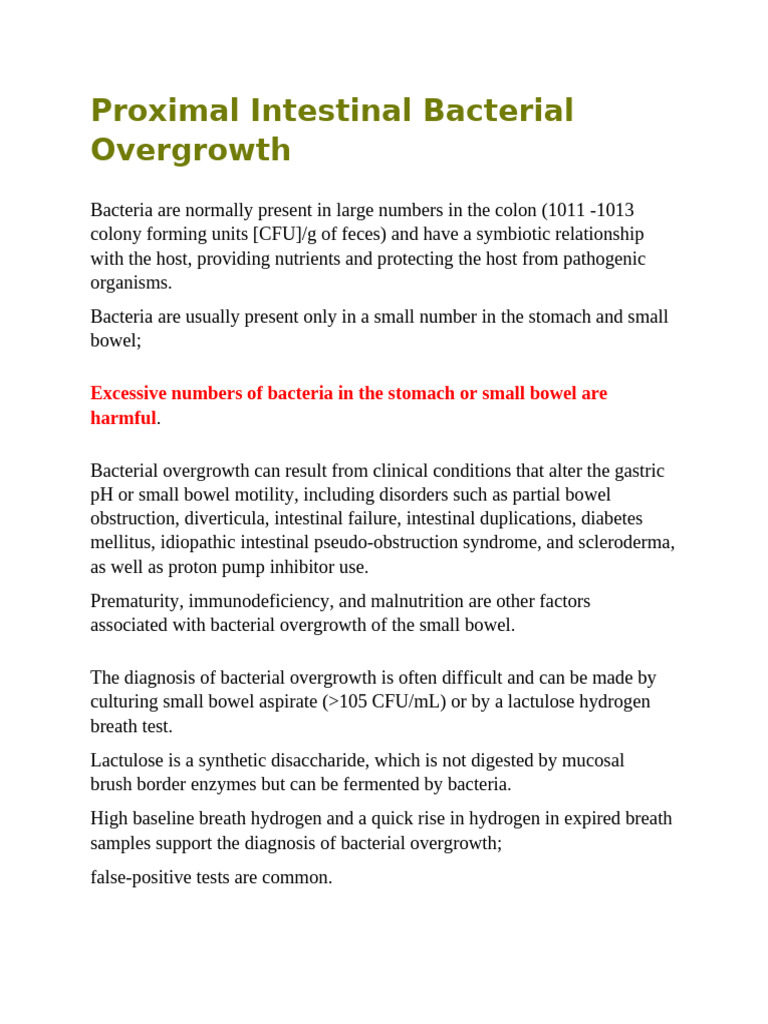 Proximal Intestinal Bacterial Overgrowth Extra One | PDF | Diarrhea ...