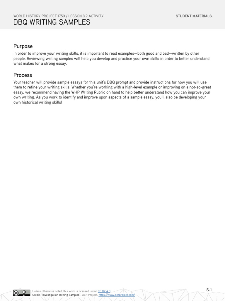 WHP1750 Activity 8219 DBQ Writing Samples Student | PDF