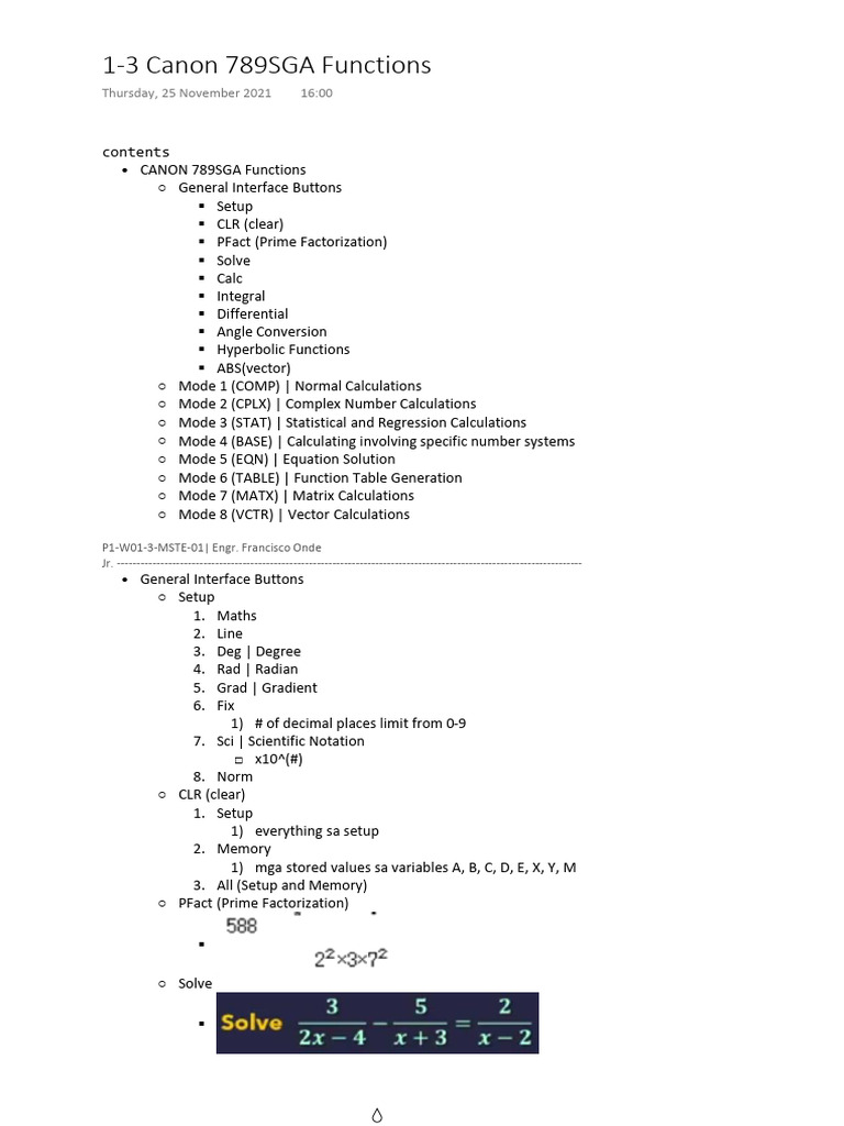 Canon F-789SGA Calculator Guide | PDF | Function (Mathematics ...