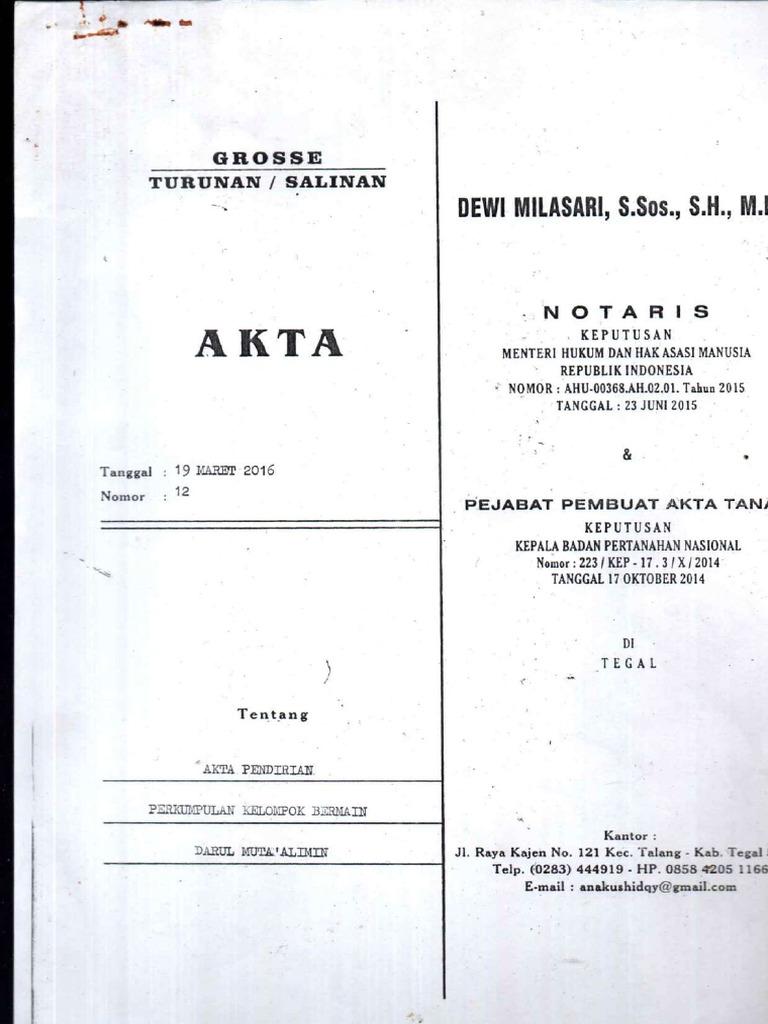 Akta Notaris - Perkumpulan - Compressed | PDF