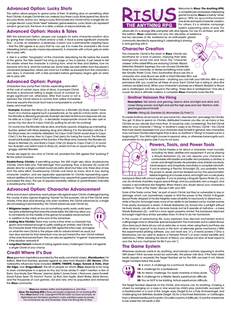 Risus - Folding Version Tall | PDF | Magician (Fantasy) | Role Playing Games