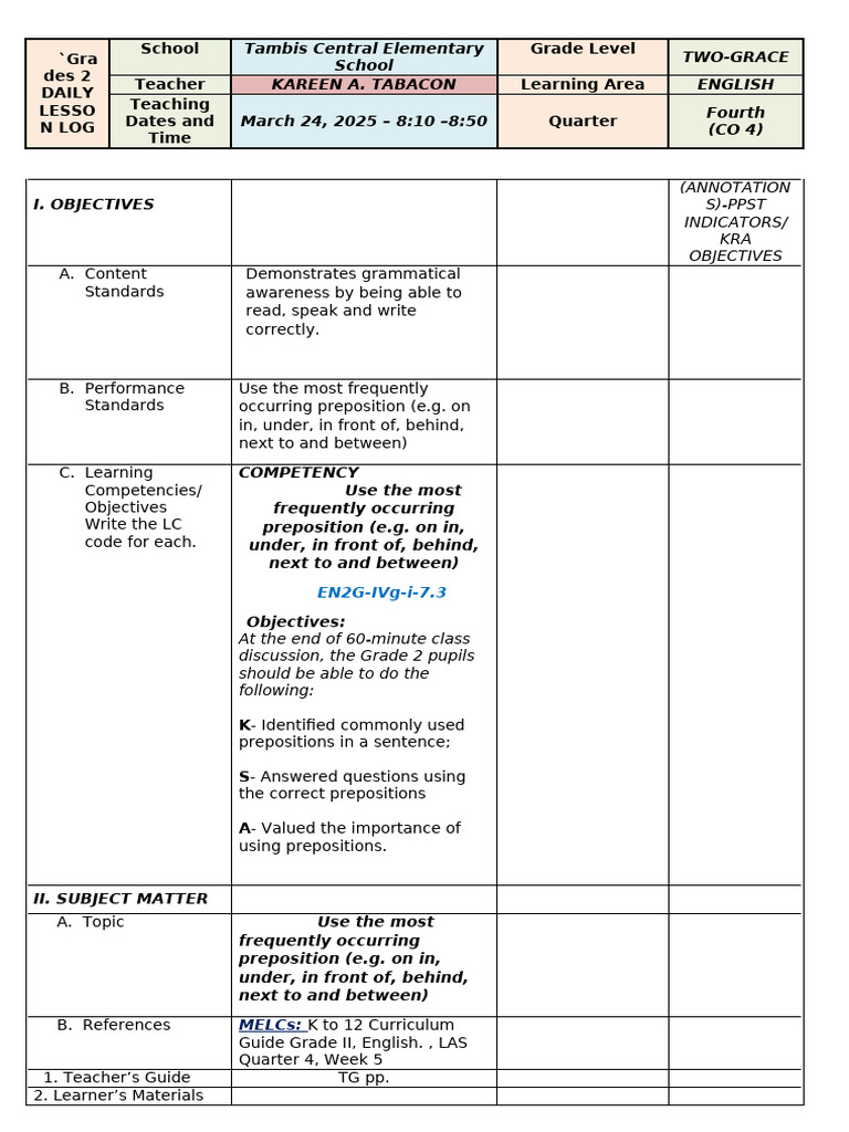 Co2 Lesson Plan English q4 2023 | PDF | Curriculum | Teachers