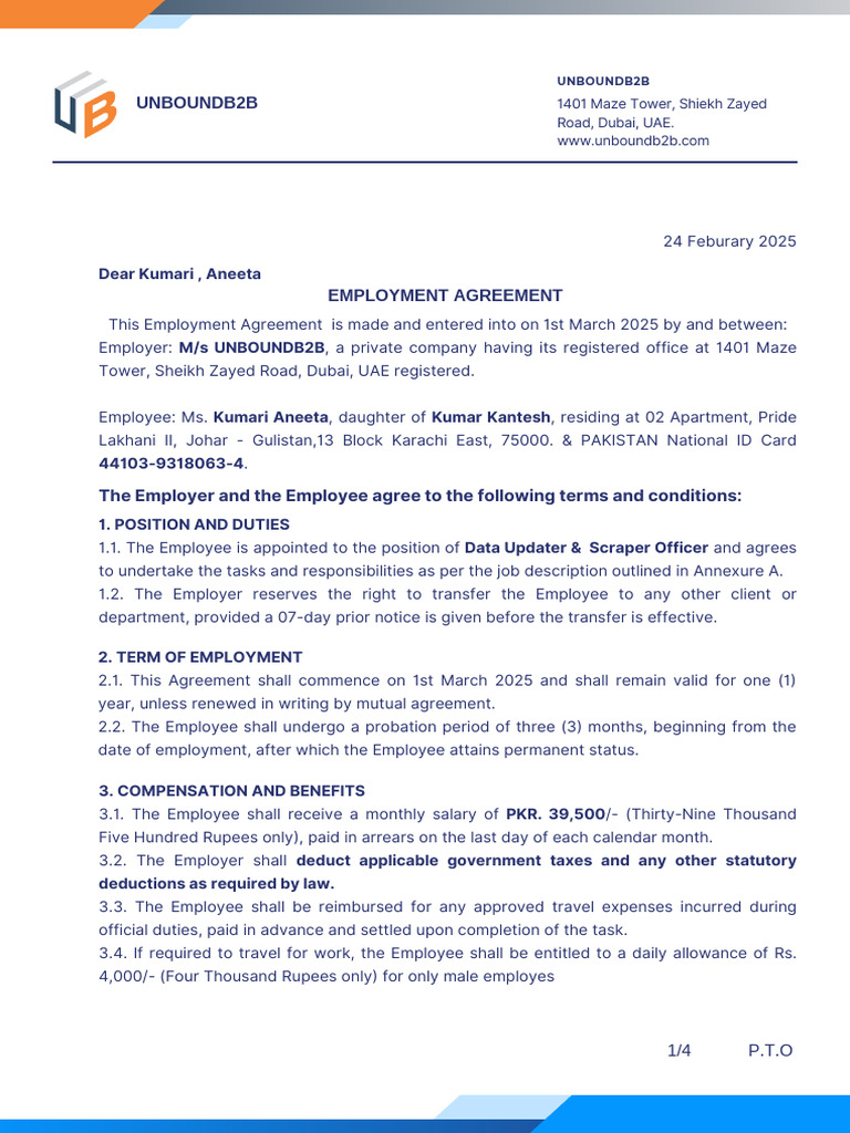 Letter HR OS 24022025 Kumari Aneeta | PDF | Employment | Sick Leave