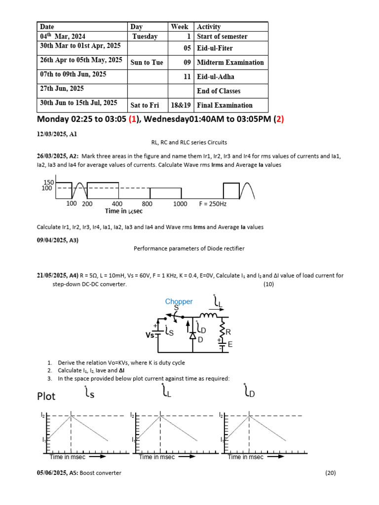 Assignments PE Spring 2025 | PDF | Power (Physics) | Electromagnetism