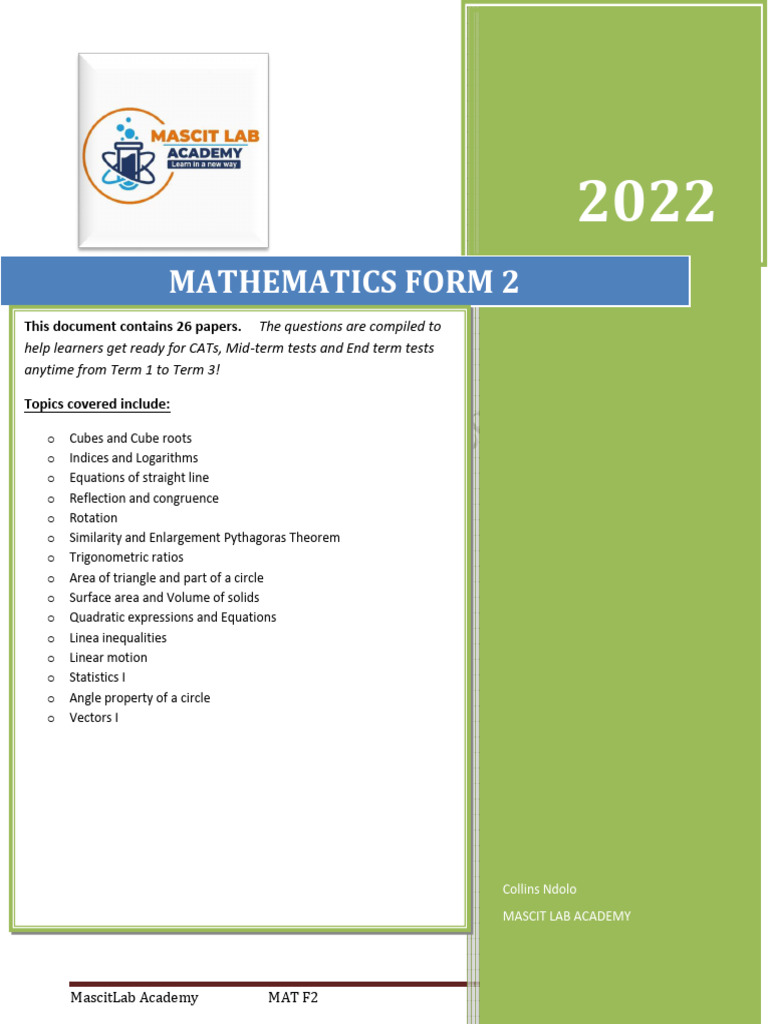 Mathematics F2 Revision Booklet | PDF | Area | Triangle