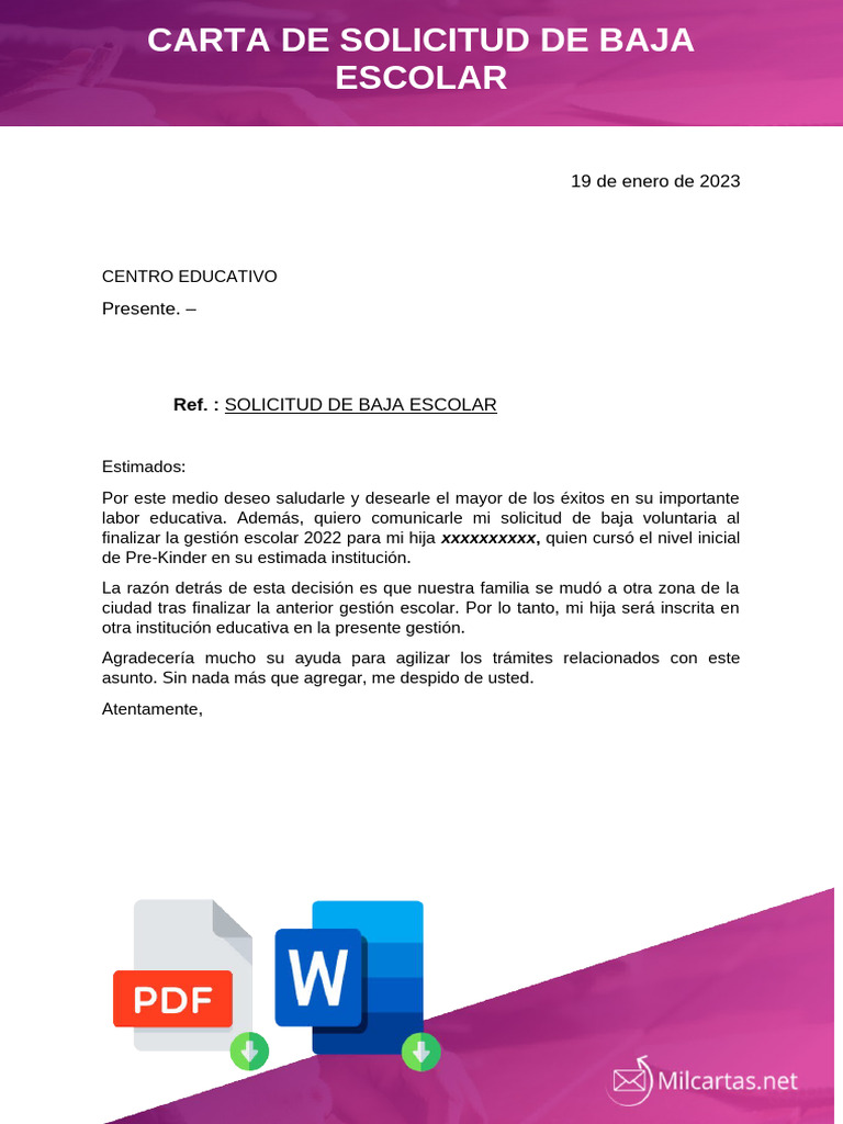 Carta Baja Escolar | PDF