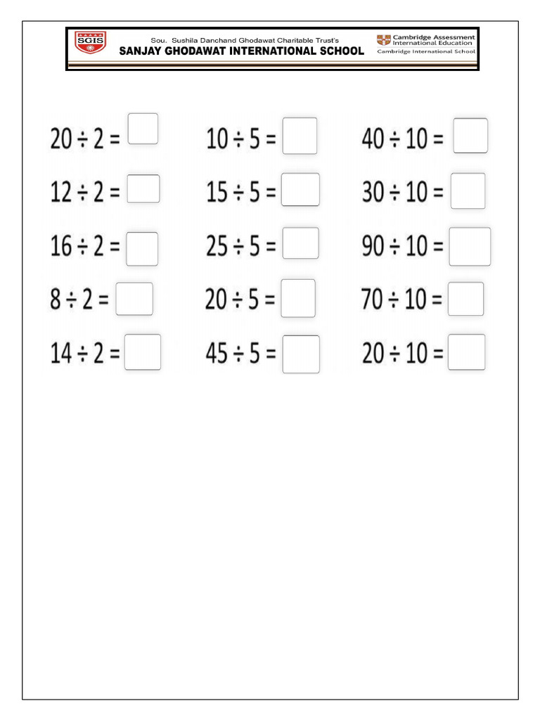 Dividing by 2,5 and 10 practice worksheet | PDF