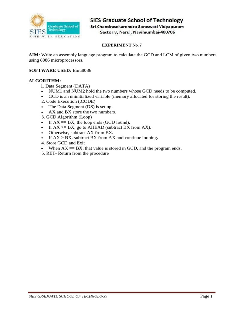 MP Expt. 7 - GCD - LCM | PDF