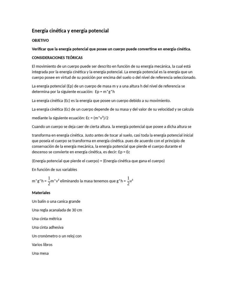 Energía potencial y cinética en movimiento | PDF | Energía potencial ...