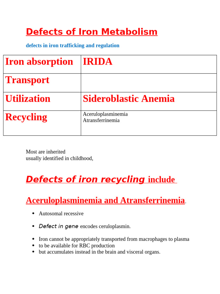 Defects of Iron Metabolism - sideroblastic anemia | PDF | Anemia | Iron