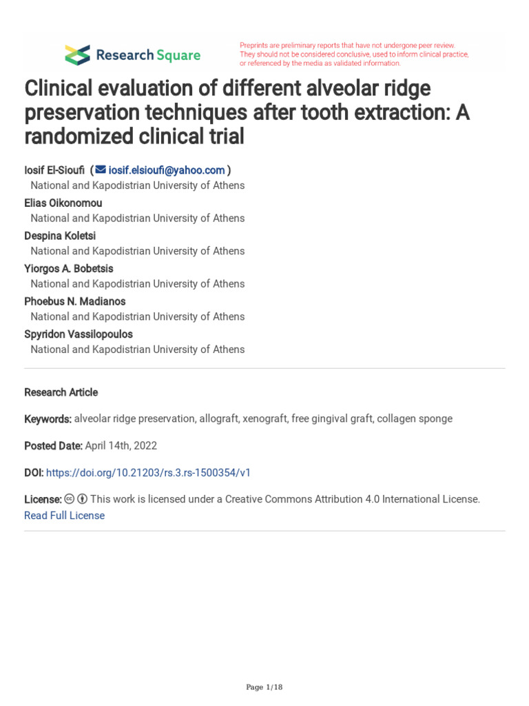 Clinical Evaluation of Different Alveolar Ridge Preservation | PDF | Statistics | Errors And ...