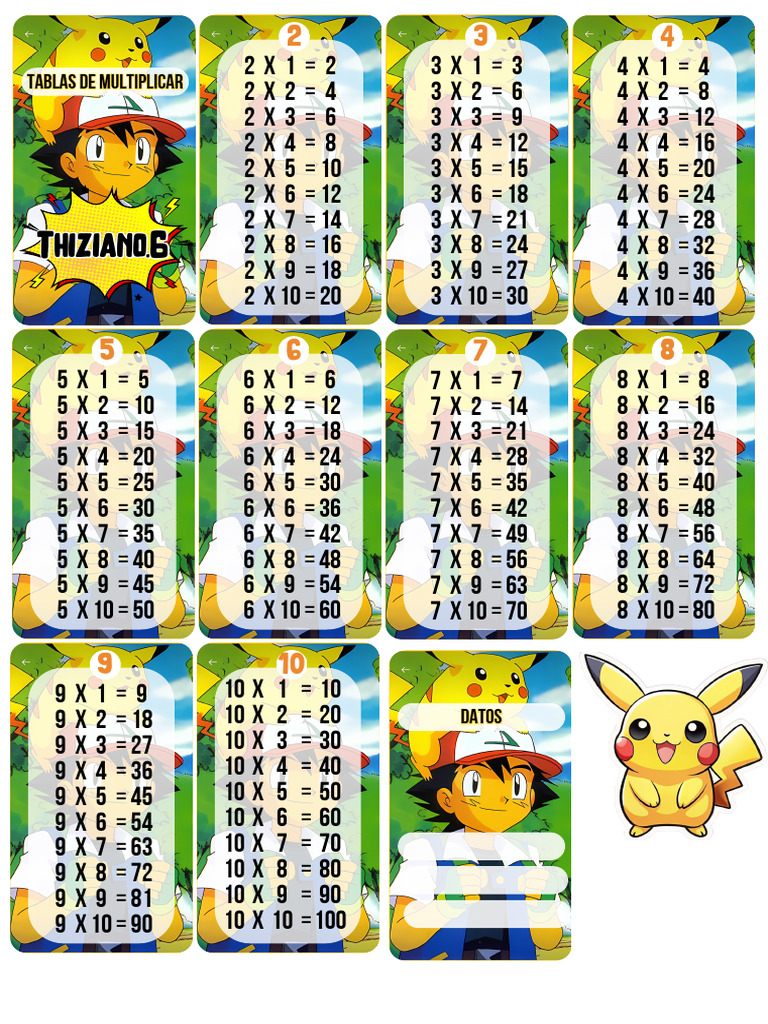 Tablas de Multiplicar Pokémon PDF | PDF