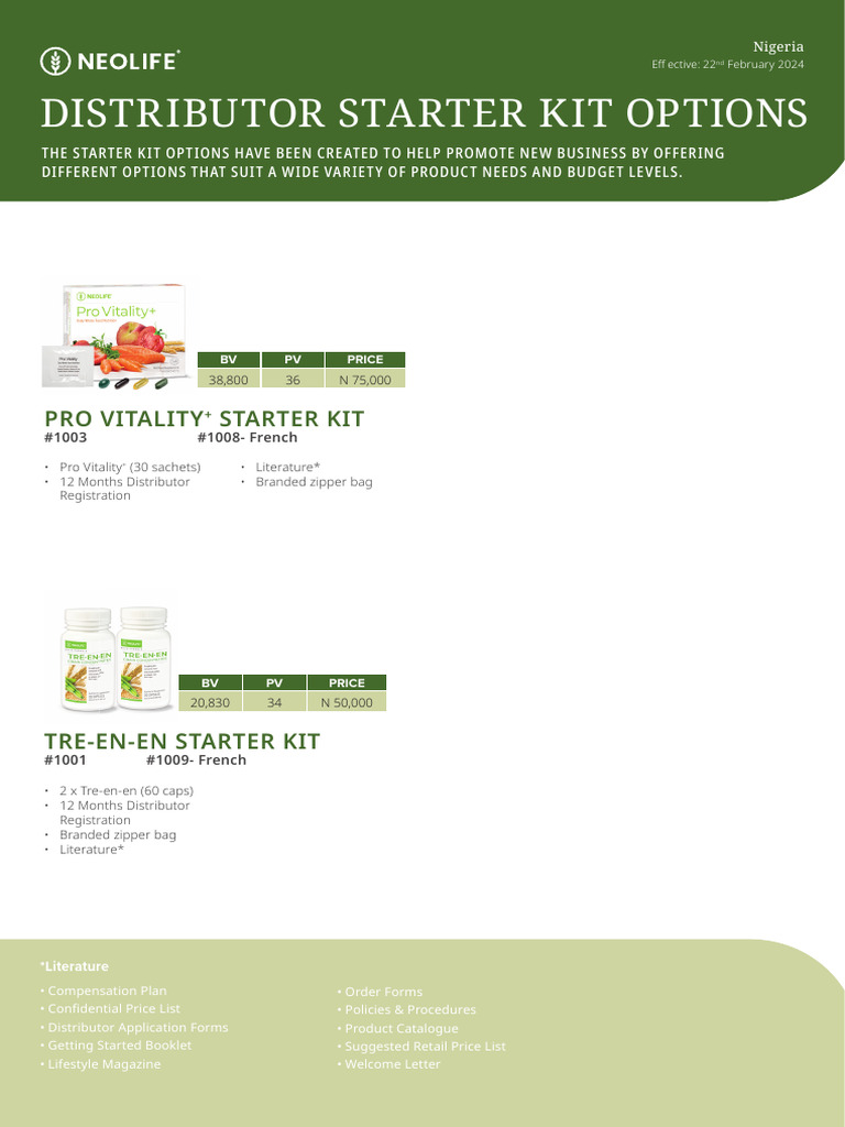 NeoLife Starter Kit Pricing 2024 | PDF | Banking Technology | Payments