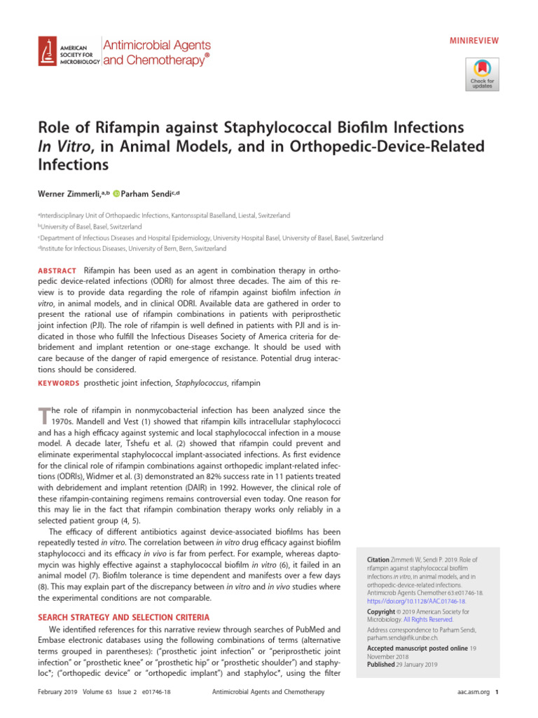 Zimmerli Sendi 2019 Role of Rifampin Against Staphylococcal Biofilm ...