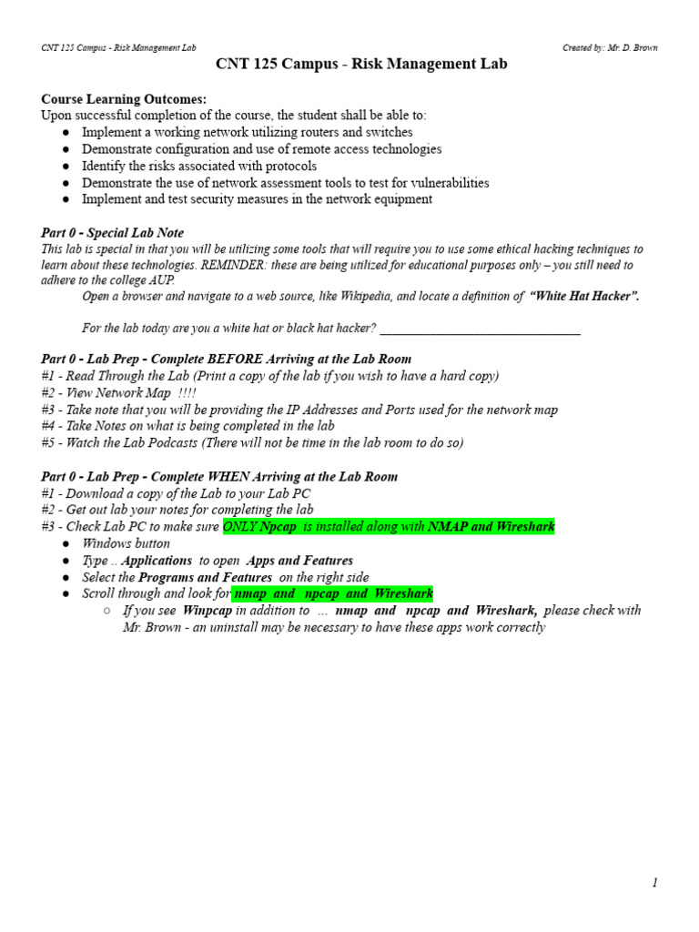 CNT 125 Campus - Risk Management Lab Completed | PDF | Computer Network ...