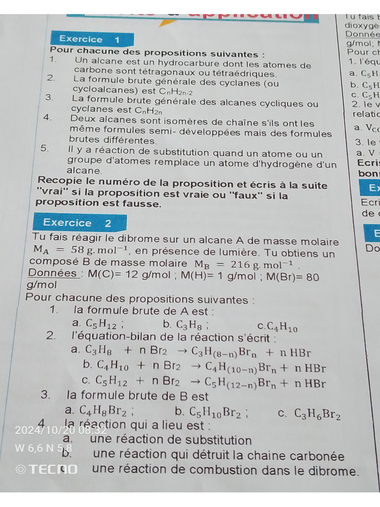 Exercice Et Corrigé Sur Les Alcanes | PDF