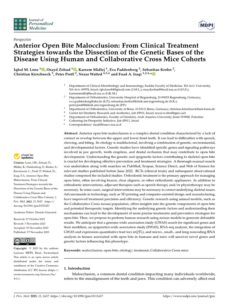 Anterior Open Bite Malocclusion | PDF | Dental Anatomy | Medical ...