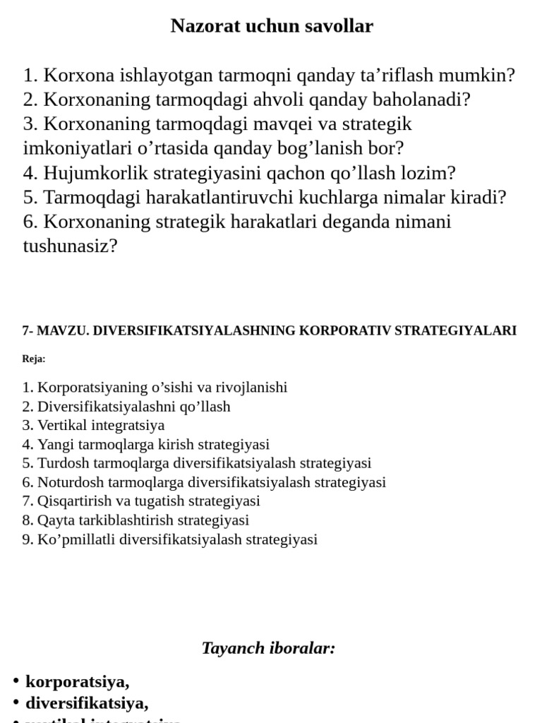 9-Mavzu Diversifikatsiya | PDF