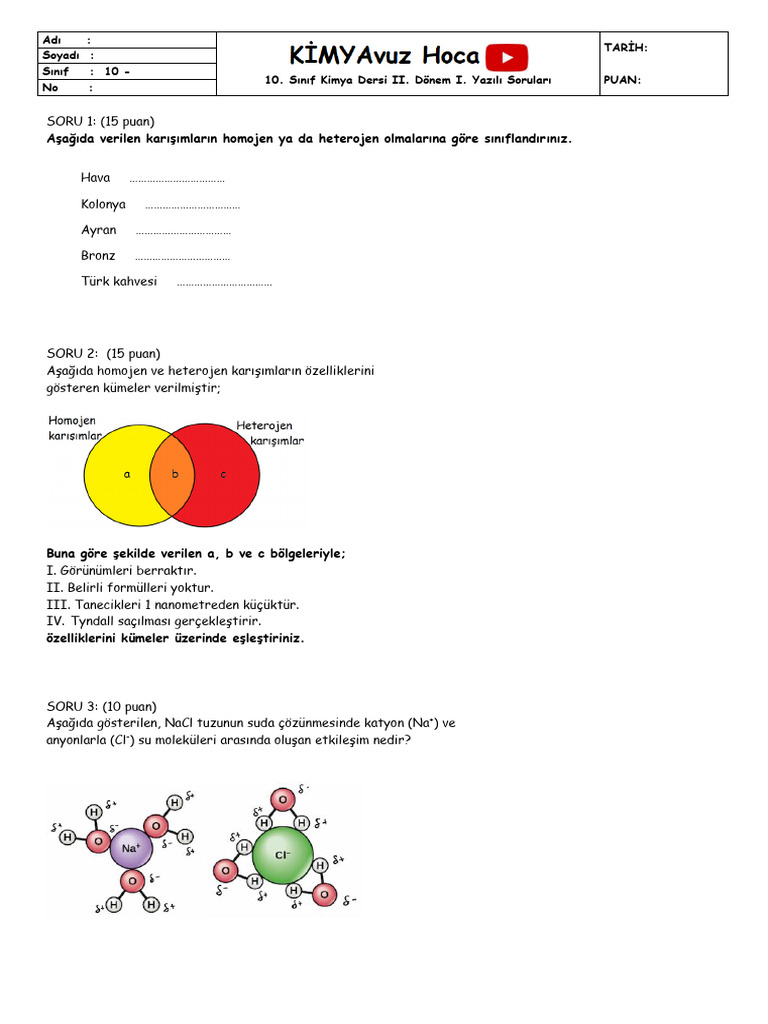 10 Sinif Kimya Yavuz Ersin 2d1y Kolay Senaryo 1 | PDF