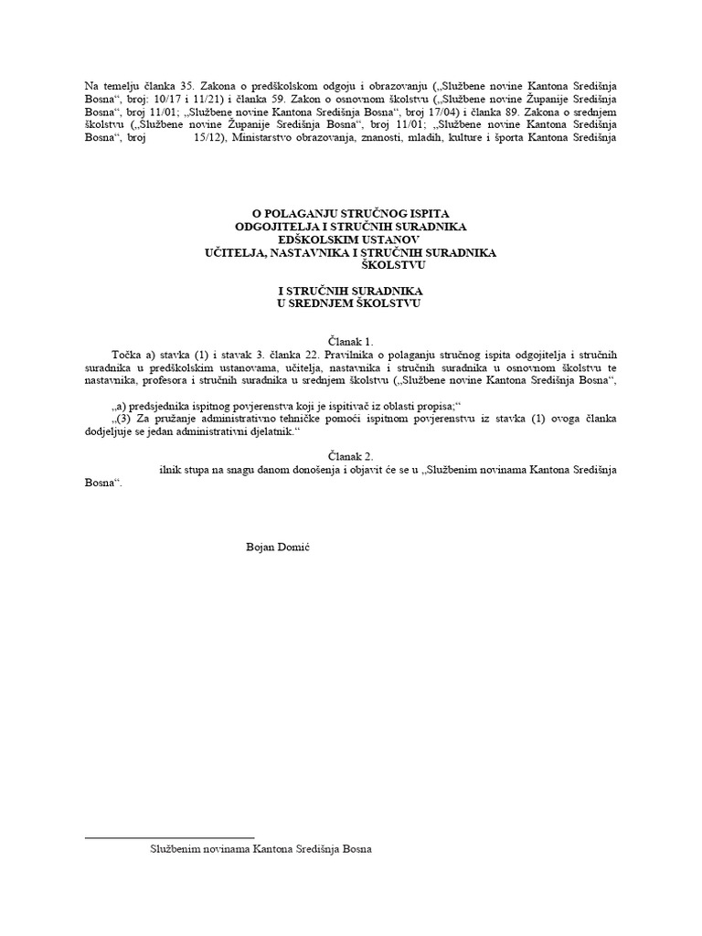 H Pravilnik Izmjenama Pravilnika Polaganju Strucnog Ispita-2 | PDF