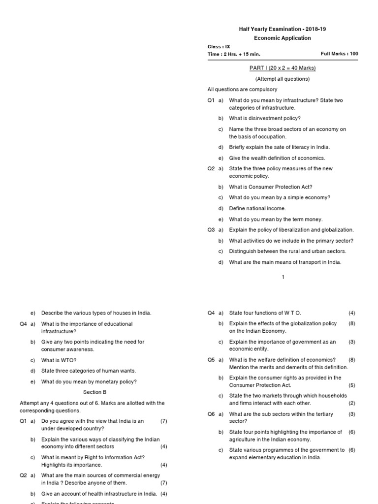 Icse Class 9 Hy Economic Application 2019 | PDF | Economies | Economics