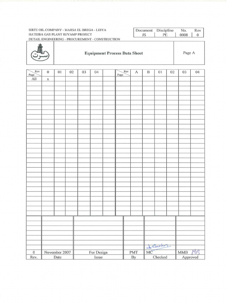 PE-0008 Equipment Process Data Sheet | PDF