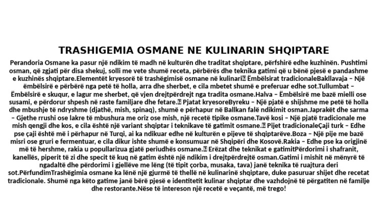 Trashigemia Osmane Ne Kulinarin Shqiptare | PDF